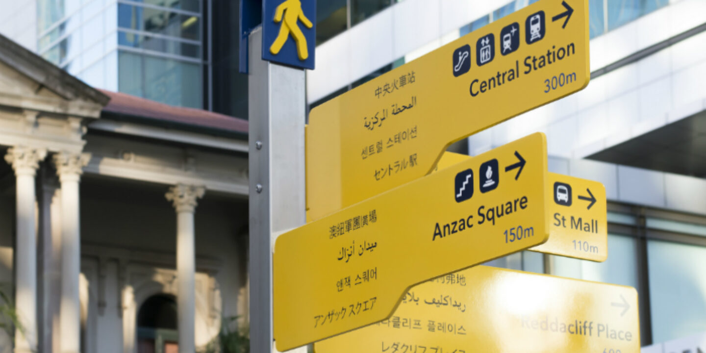Brisbane Multilingual Pedestrian Signage - SEGD - Designers of Experiences